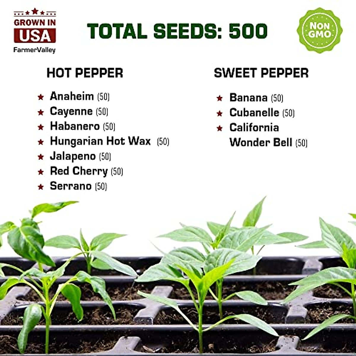 10 Sweet and Hot Pepper Seeds for Gardening Indoors & Outdoors - Non GMO Heirloom Pepper Seeds Variety Pack - Cayenne, Anaheim, California Bell & More