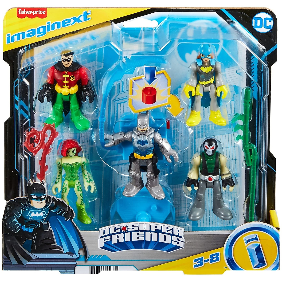 Fisher-Price Imaginext DC Super Friends Preschool Toys Batman Battle Multipack 9-Piece Figure Set with Light-Up Backpack for Ages 3+ Years