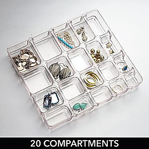 mDesign Stackable Plastic Storage Jewelry Box - 2 Organizer Trays with Lid for Drawer, Dresser, Vanity - Holds Necklaces, Bracelets, Bangles, Rings, Earrings - 3 Pieces - Clear