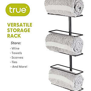 True Align Wall-Mounted Wine Rack, Black Wrought Iron, Minimalist Modern Wine Display, Alcohol Storage Solution, Holds Nine Standard Wine Bottles, 37.75" x 9.75"