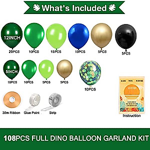 Jungle Safari Balloon Garland Arch Kit, Green Gold Blue Confetti Balloons for Wild one Boy Birthday Party Baby Shower Backdrop Party Decorations 108PCS