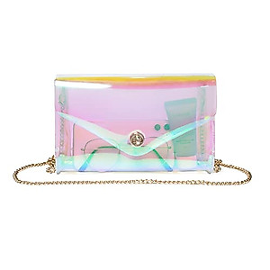 Vorspack Transparent Jelly Purse for Women Shiny Clear Purse Crossbody Bag Shoulder Bag Handbag Fashion Clutch Purse Evening Bag Cute for Prom Party Club Dating - Holographic