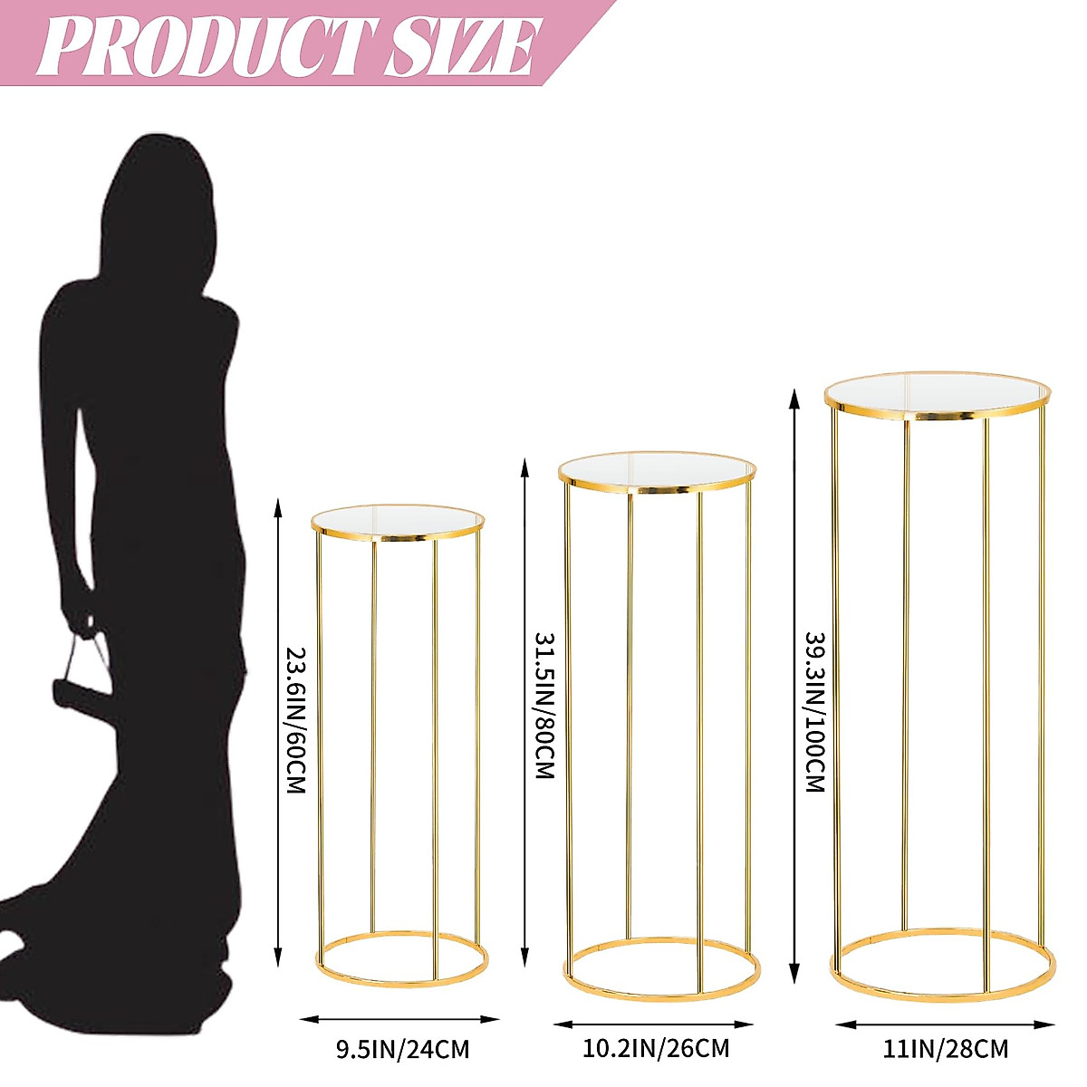 Bonastella Cylinder Stands for Party, 3PCS Cylinder Pedestal Stand, Cilindros Para Fiestas Cake Table Stand for Parties Metal Plant Stand Cylinder Tables for Parties Round Cylinder Stands for Party