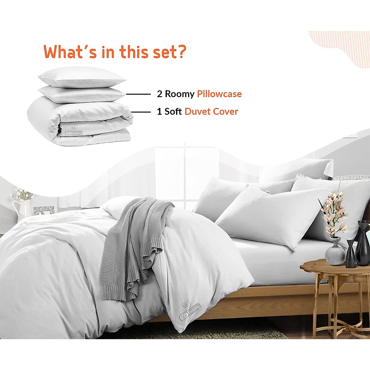 SGI bedding Luxurious 1000 TC White Solid Duvet Cover Set - Soft & Fluffy Comforter Cover for Winter - Hotel Quality Egyptian Cotton Bedding - Breathable - Oversized Queen Duvet Covers