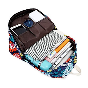 Joymoze Teen Girl School Backpack with Insulated Lunch Bag Pencil Purse Blue Flower One_Size