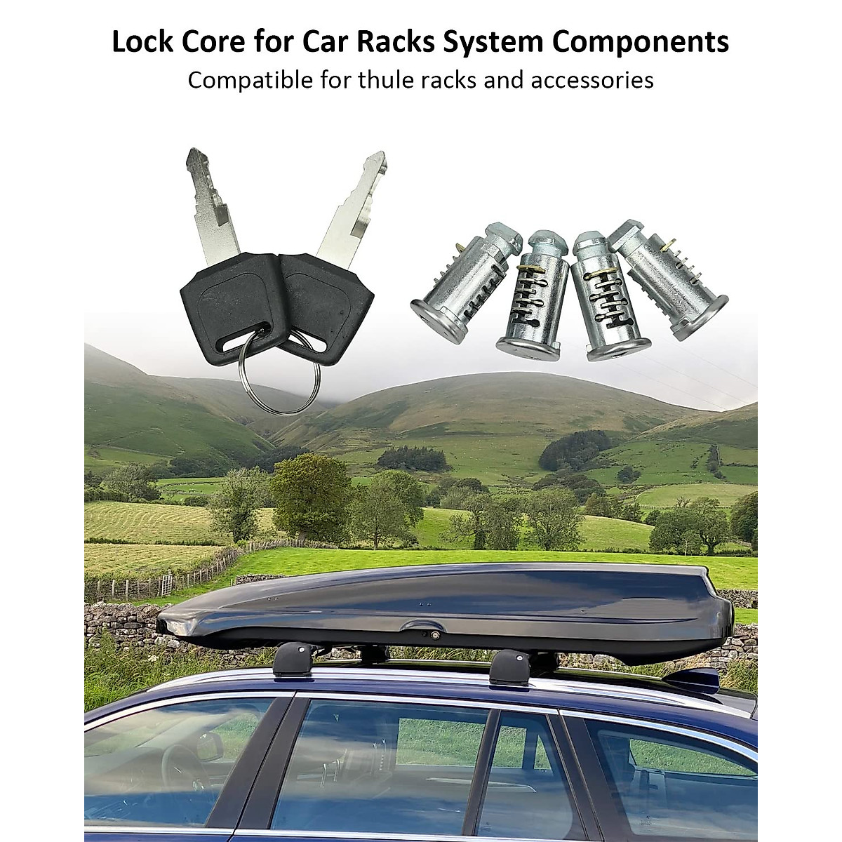 4 Pack Lock Core, One-Key Lock Cylinders System Fits for Thule Racks and Accessories