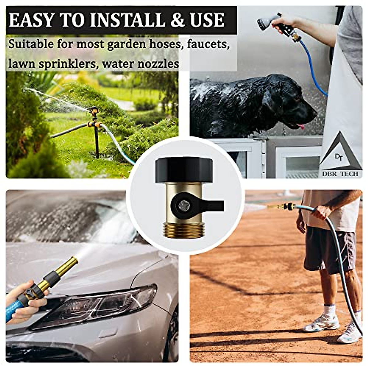 DBR Tech Heavy Duty Brass Shut Off Valve, Garden Connector Attachment with Rubber Washers for Outdoor Lawn and Gardening Hoses, Leak Resistant Threading, 3/4 Inch