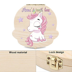 Artsadd Customized Baby Tooth Box with Name,Personalized Wooden Kids Keepsake Organizer Gift for Baby Tooth,Cute Cartoon Children Tooth Holder to Keep Childhood Memory