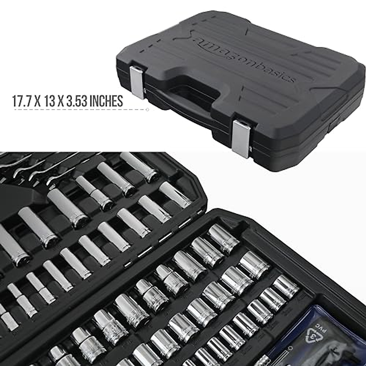 Amazon Basics Mechanic's Tool Socket Set With Case, 201-Piece