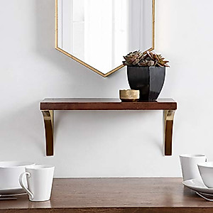 Kate and Laurel Bellingham Modern Floating Shelf for Wall, 18 x 8 x 8, Walnut Brown and Gold, Mid-Century Shelf for Storage and Display