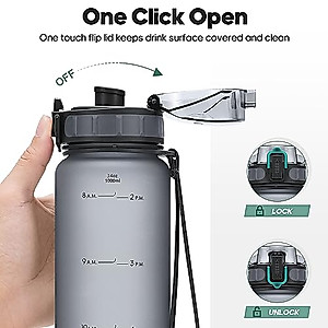 Unistar Water Bottle with Time Marker -Large 34 oz Tritan Bottle & No Sweat Sleeve -Leak Proof Gym Sports Bottle with Fruit Infuser Strainer & Carrying Strap - Gift Package for Christmas