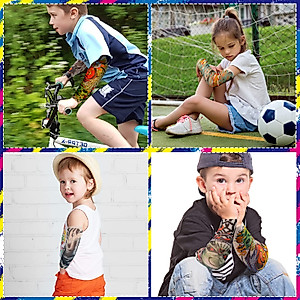 12 Pieces Tattoo Arm Sleeves for Kids Temporary Kids Tattoo Sleeve UV Sun Protection Kids Arm Sleeves (Funny Pattern)