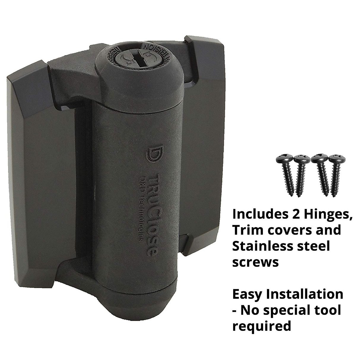 D&D Technologies TCA1S3BTS TruClose Regular Duty Self Closing Gate Hinge, for Metal Gates up to 66 Pounds, No Alignment Legs, Gloss Black, 2 Count