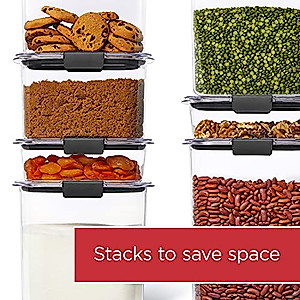 Rubbermaid 16-Piece Brilliance Food Storage Containers with Lids for Pantry, Lunch, Meal Prep, and Leftovers, Dishwasher Safe, Clear/Grey