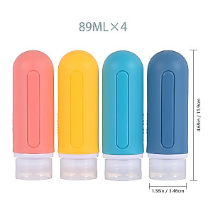 4 Pack Silicone Travel Bottles,3oz Leak Proof Liquid Squeezable Refillable Portable Travel Accessories/Cosmetic Containers,BPA Free,Travel Size Bottles for Toiletries Shampoo Conditioner Lotion
