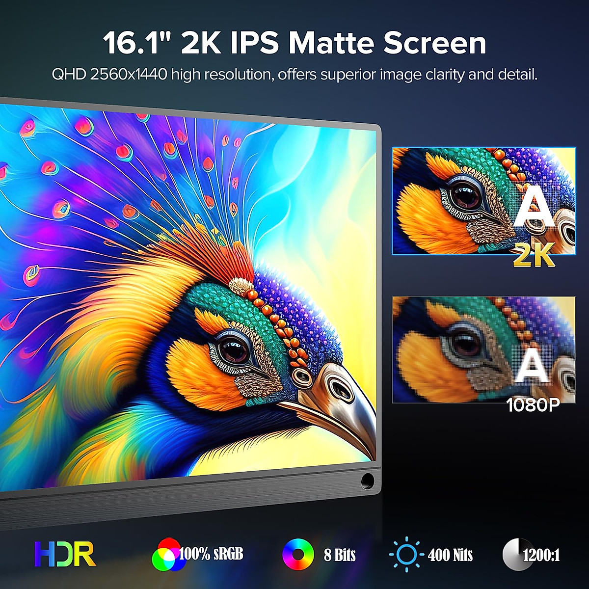 UPERFECT Portable Monitor 2K 144Hz 16.1", Portable Gaming Monitor for Laptop 2560x1440P QHD FreeSync HDR Ultra Slim, External Second Screen for PC Phone Game Console with Cover Stand