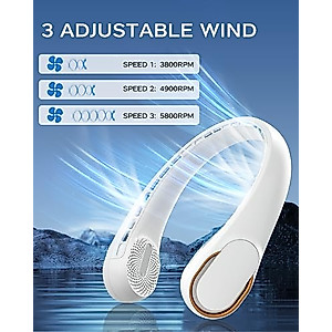 Neck Fan, Portable Fan around Neck, 4000 mAh Battery Operated Wearable Personal Fan with USB Rechargeable, 3 Wind Speed, Fast Cooling, Ultra Quiet, Bladeless, Headphone Design for Travel, Men Women