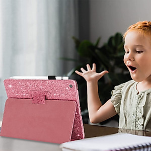 CLARKCAS Case for iPad 9th Generation Case 2021/iPad 8th Gen 2020/iPad 7th Gen 2019 Glitter Leather Girls Protective Cover with Pencil Holder Stand for iPad 9/8/7 Gen 10.2 inch 2021/2020/2019 Pink