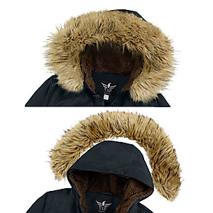 YXP Women's Winter Thicken Military Parka Jacket Warm Fleece Cotton Coat with Fur Hood (Navy,L)