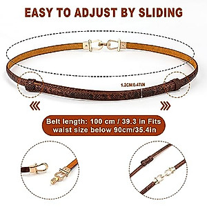 2pcs Skinny Waist Belt for Women, Adjustable Thin Waist Belts Stylish Leather Belt with Gold Buckle Skinny Leather Belt Women Skinny Belt for Shirts Dress (Black, Brown)