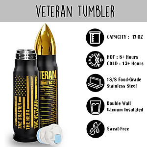 The Soldier The Hero The Veteran 17Oz Tumbler, Military Travel Bullet Tumbler, Gift For Veterans Day Tumbler - Christmas, Birthday, Veteran Day Gifts For Men, Him, Navy, Army, Air Force, Marine Corps