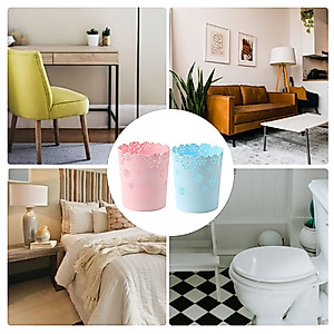 Comebachome Plastic Trash Can, Waste Paper Bin Flower Lace Waste Basket Round Rubbish Bin Hollow Garbage Can for Bedroom Bathroom Kitchen Office L