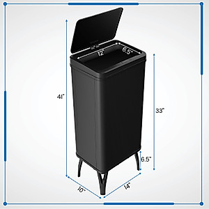 Goplus Stainless Steel Trash Can 13 Gallon, Automatic Motion Sensor Garbage Can with Stay-on Lid and Soft Closure, Elevated Tall Waste Bin with Detachable Legs for Kitchen, Office, Black