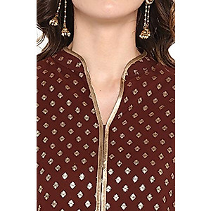 Janasya Indian Women's Tunic Tops Crepe Kurti for Women(JNE3396-KR-XL) Brown