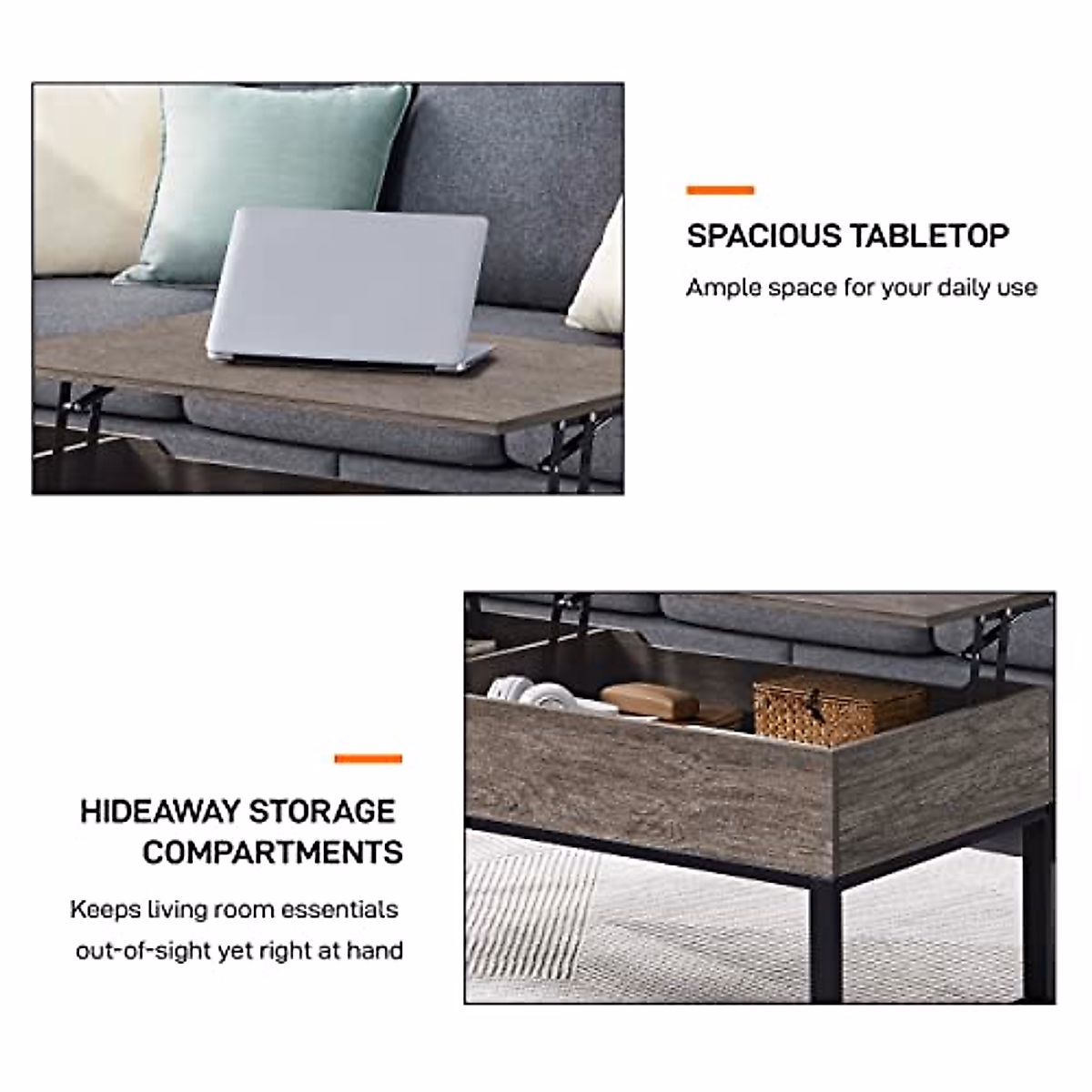 Yaheetech Lift Top Coffee Table with Storage, Industrial Lift up Living Room Table with Metal Frame, Wood Coffee Table for Living Room & Office , Taupe Wood