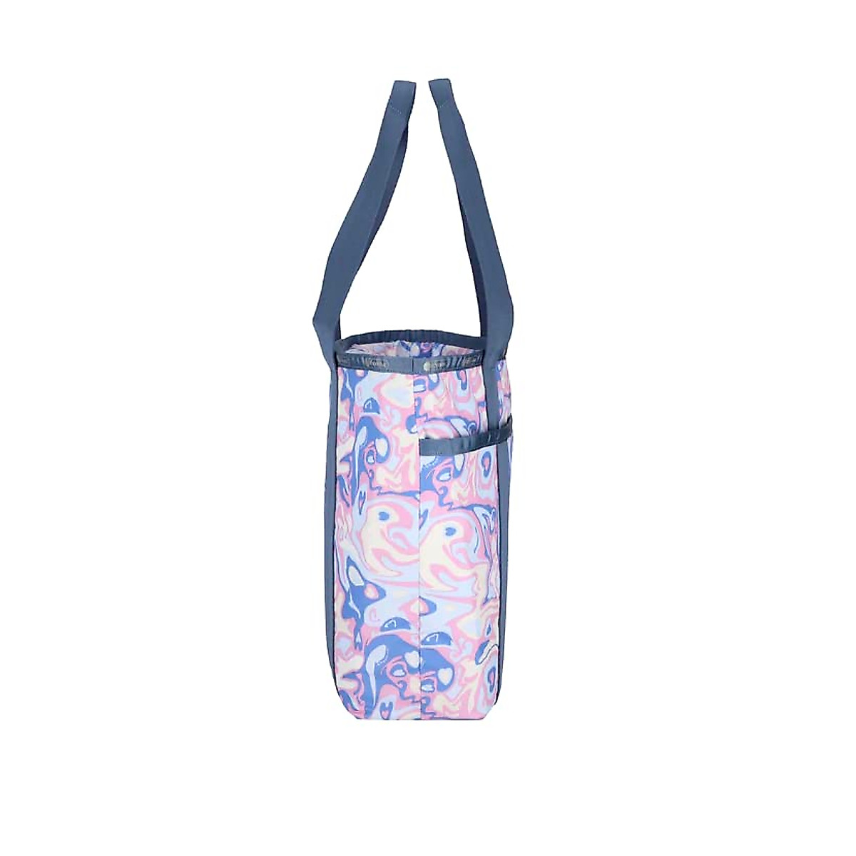 LeSportsac Radiant Reflections Everyday Zip Tote Handbag/Travel Bag, Style 3867/Color E541, Abstract Retro Swirls & Hearts, Soft Pastels: Blue, Pink, Amethyst & Cream, Subtle Iridescent Sheen