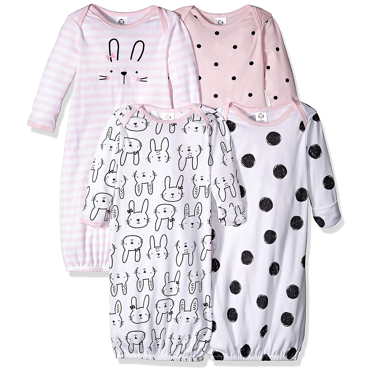 Gerber Unisex Baby Boy and Girls 4-Pack Sleeper Gown Pink Bunny Preemie