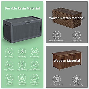 Cozy Castle 100 Gallon Outdoor Storage Box, Deck Box, Resin Pool Toy Storage, Patio Storage, Outdoor Cushion Storage, for Garden and Pool, Gray