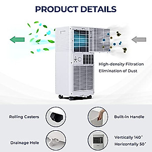 COSTWAY Portable Air Conditioner, 4-in-1 Air Conditioner for Room Spaces up to 350sq.ft, with Remote Control, 24H Timer & Window Venting Kit, Multi-function & Powerful AC Unit with Sleep Mode for Bedroom, Living Room, Office (10000BTU, White)