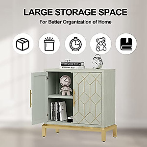 Function Home Accent Cabinet with Doors, Modern Wooden Sideboard Buffet Cabinet, Credenza Storage Cabinet for Living Room, Bedroom, Kitchen,Office and Entryway in Green/Gold