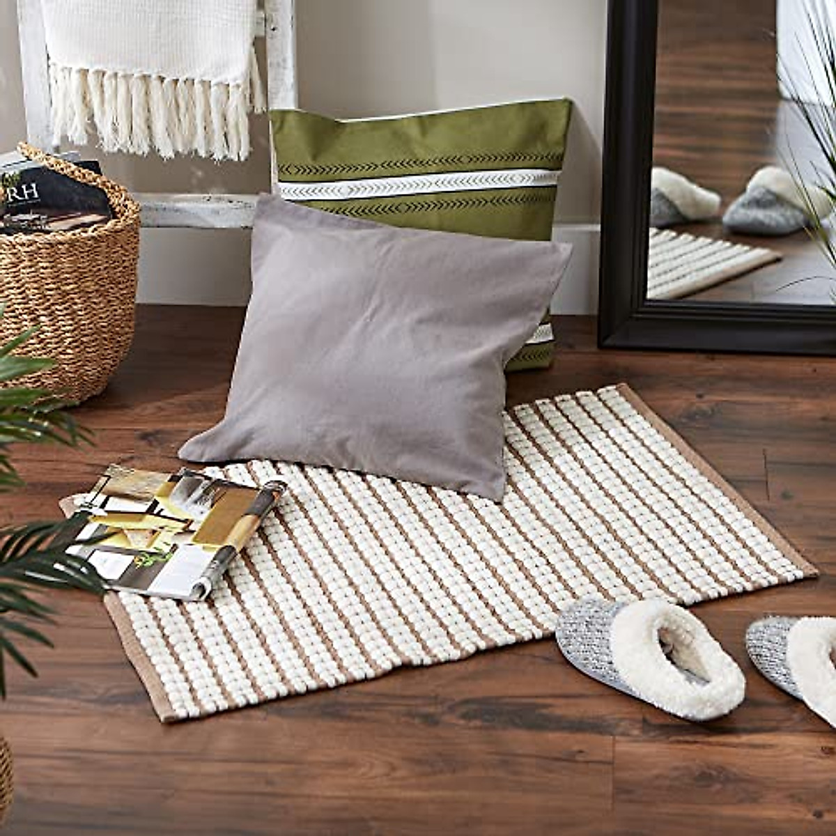 DII Indoor Braided Cotton Area Rug, Handloomed Yarn Dyed Woven, Reversible, 20x31.5, Stone Stripe