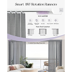 Graywind Motorized Vertical Blinds Compatible with Alexa Google Privacy Blackout Smart Vertical Blind Remote Control Track Slats Set for Patio Sliding Glass Doors, Width Up to 157", Light Grey