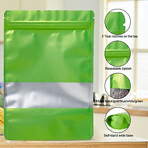 TOCKONIMN Stand-up Pouch Smell-Proof Edible Bag Packaging for Food-Storage 100 Pack Resealable Containers for Candy Products Heat Sealable Ziplock Bags with Clear Window (5.5"x7.8", green)
