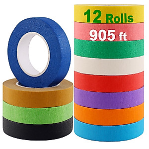 Colored Masking Tape, Rainbow Colors Painters Tape Colorful Craft Art Paper Tape for Kids Labeling Arts Crafts DIY Decorative Coding Decoration Teaching Supplies, 8 Rolls, 1 Inch Wide x 14.2Yards Long