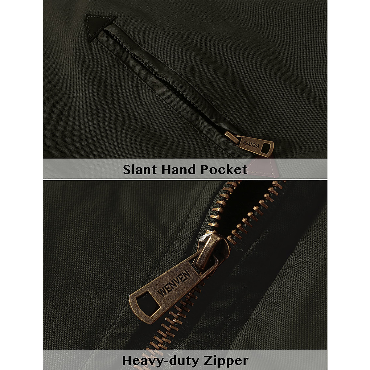 WenVen Men's Twill Cotton Casual Fashion Bomber Jacket Outerwear (Green, XL)