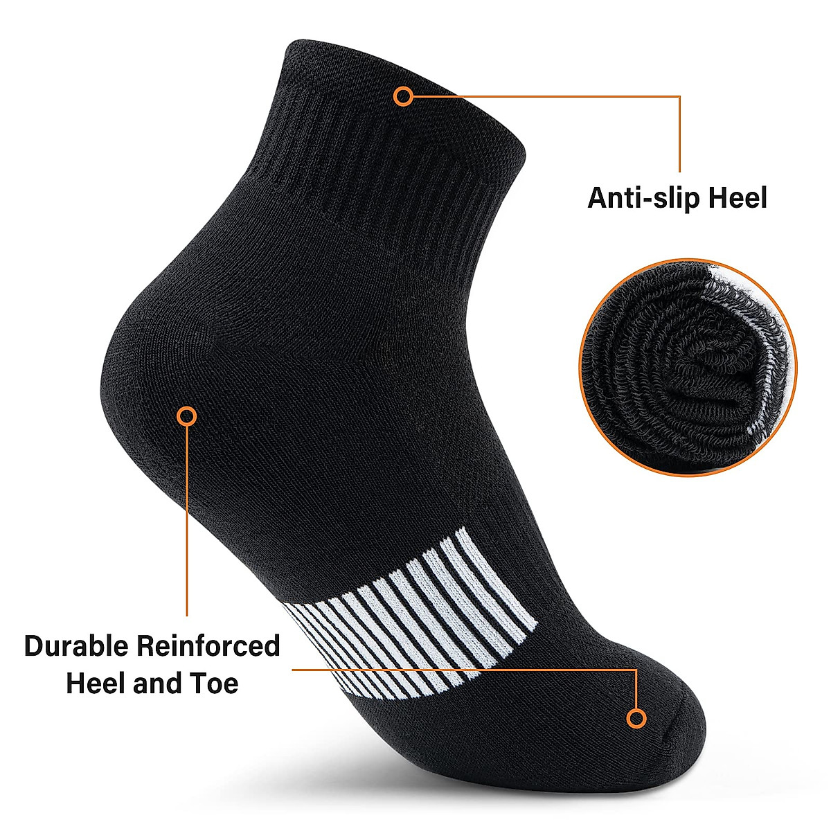 Gonii Ankle Socks Womens Athletic Thick Cushioned Running Hiking Crew Socks 5-Pairs (Black)