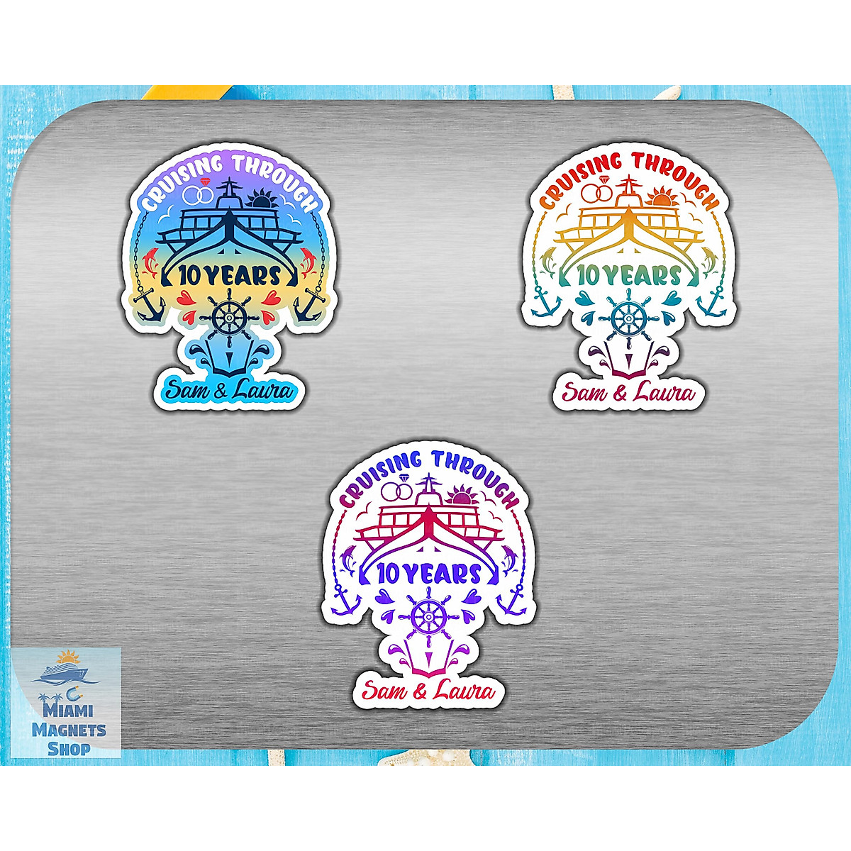 Personalized Cruising Through Years Cruise Door Decorations Magnetic, Anniversary Cruise Magnet for Couples Matching, 10, 20, 30 Years Anniversary Cruise, Caribbean Disney Carnival Ship