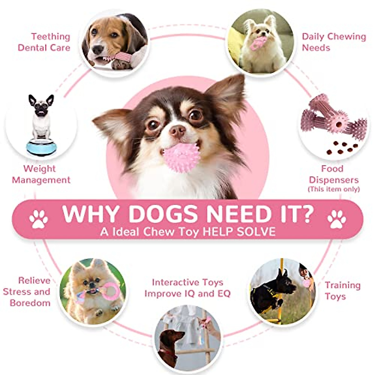 TENGZHI 6 Pack Dog Toys for Small Dog Pink Soft Rubber Puppy Toys for Teething Funny Slippers Ball Donut Interactive Set for Small Dog Teething Toys Pet Puppy Toys Set