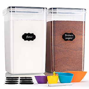 GCZXNSYM Extra Large Food Storage Containers with Lids | Airtight, Leak Proof, Plastic, BPA Free, Kitchen Items, Set of 2 (6.5L / 220 Oz) 8 PCS Labels&4 Spoons&1 White Pen for Sugar, Coffee, Bakin