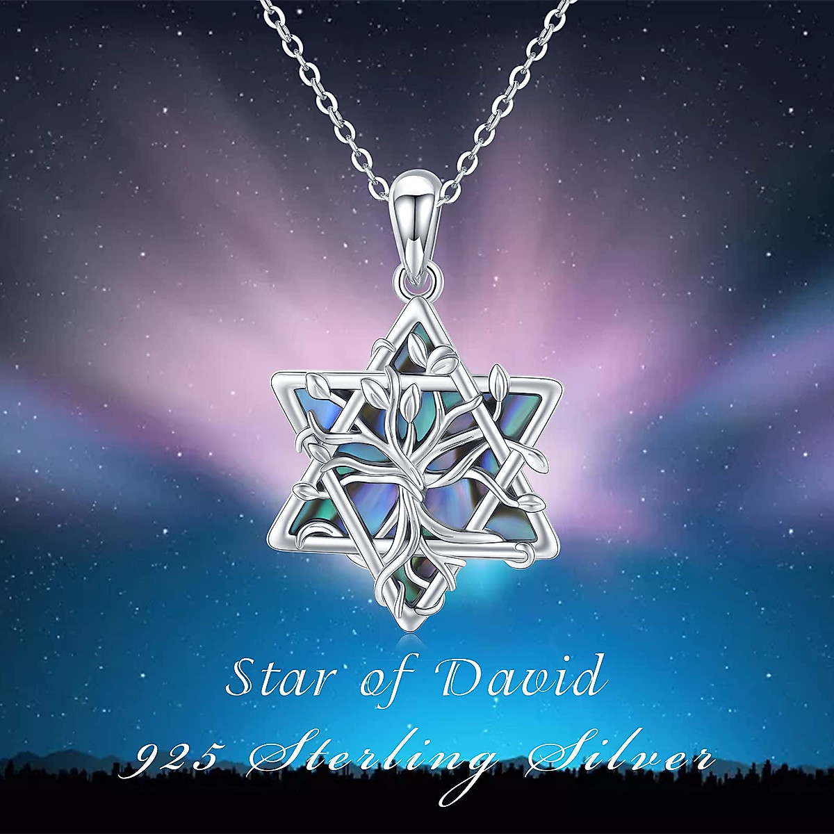 TRISHULA Star of David Necklace, 925 Sterling Silver Tree of Life Six-Pointed Star Pendant Ideal Religious Lucky Jewelry Gift for Women Girls Christmas Thanksgiving