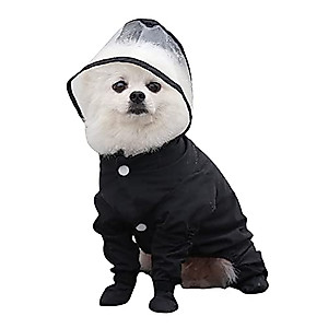 Milumia Pet Raincoat Transparent Hood Waterproof Rain Jacket Poncho for Small Medium Dogs Black Medium