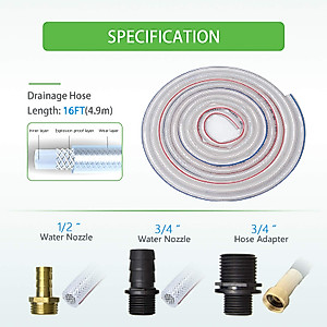 SurmountWay Pool Cover Pump Above Ground，850 GPH, 3 Adapters Swimming Pool Cover Pump with 16 Foot Heavy-Duty Kink Proof Hose (Black)