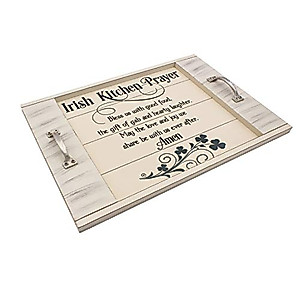 Irish Blessing Kitchen Prayer Serving Tray with slatted Wood Look 18"x12" with Silver Finish Metal Handles Irish Shamrock Motif and Prayer. Rustic Farmhouse Modern Irish Decorative Large Platter