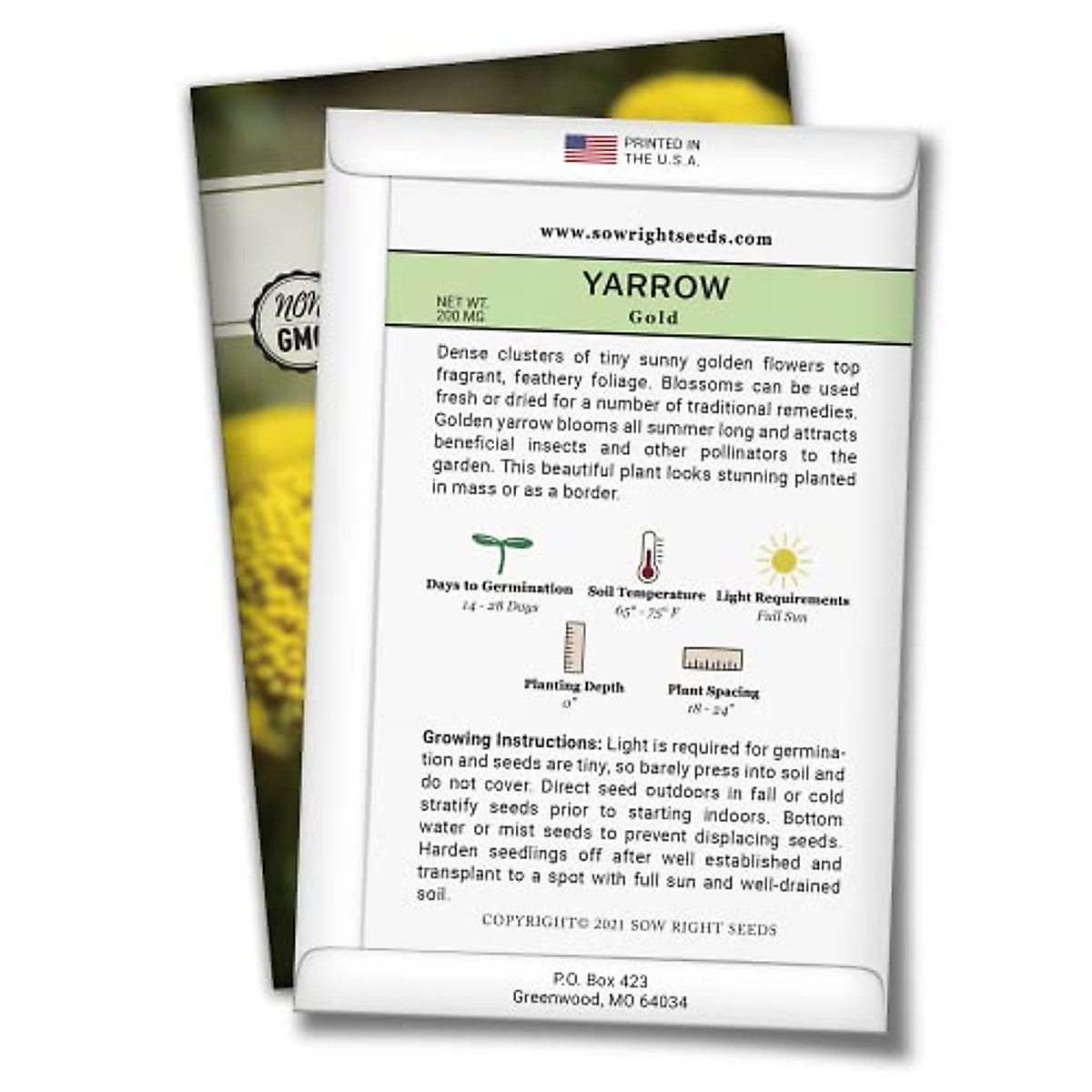 Sow Right Seeds - Achillea Yarrow Gold Flower Seeds for Planting - Beautiful Flowers to Plant in Your Home Garden - Non-GMO Heirloom Seeds - A Favorite Perennial to Attract Pollinators - Great Gift