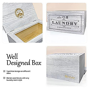 LUSAV Dryer Sheet Holder Dispenser with Hinged Lid for Laundry Room - Farmhouse Decor Dryer Sheets Container - with air Purifying Bag -Rectangular Box (Grayish-White) 7.9''x5''x4.2''