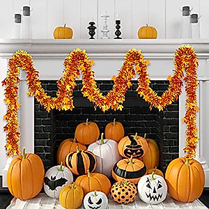 KIMOBER 33 Ft Thanksgiving Tinsel Garland,Golden Maple Leaf Metallic Garland for Autumn Thanksgiving Halloween Party (Thanksgiving Tinsel Garland)